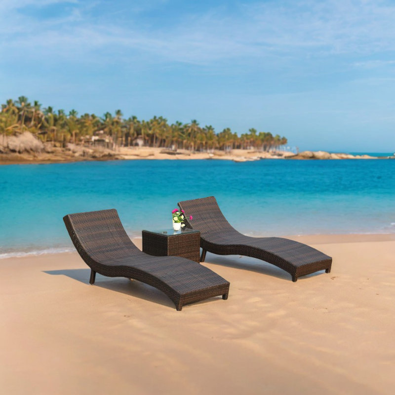Elegance Furnishings Outdoor Rattan Chaise Lounge Outdoor Wicker Chaise Lounge Set with Table Wayfair